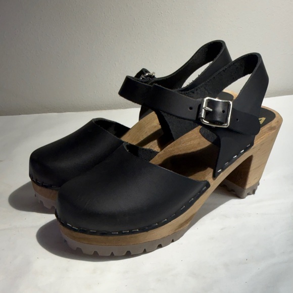 MIA | Shoes | Used Mia Abba Black Leather Womens Heeled Clogs Size 37 ...